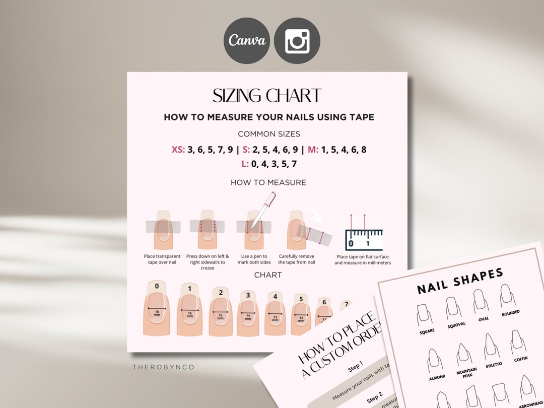 DIY Press on Nail Sizing Kit Chart Reference Instagram Post Templates ...