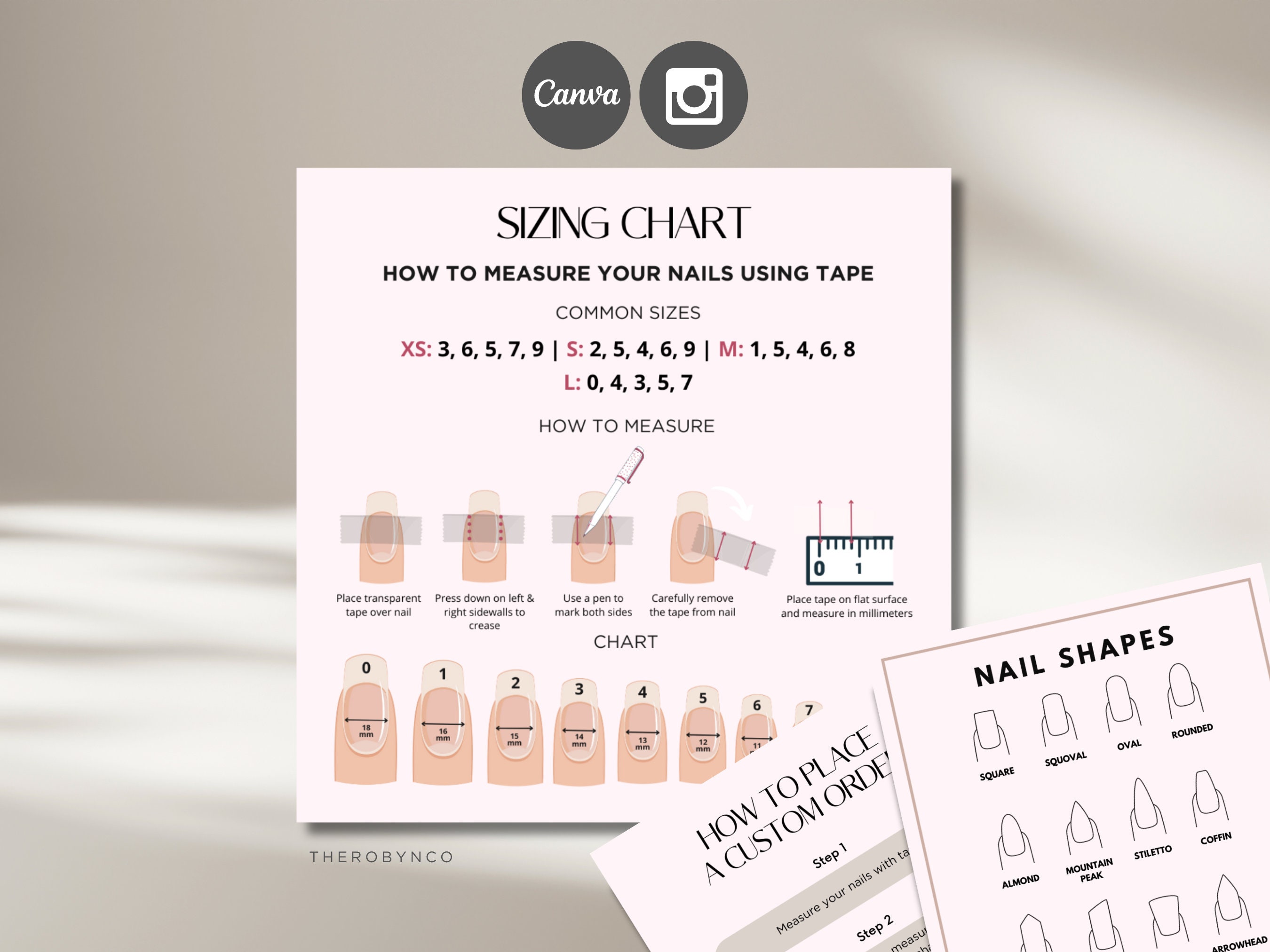 DIY Press on Nail Sizing Kit Chart Reference Instagram Post Templates ...