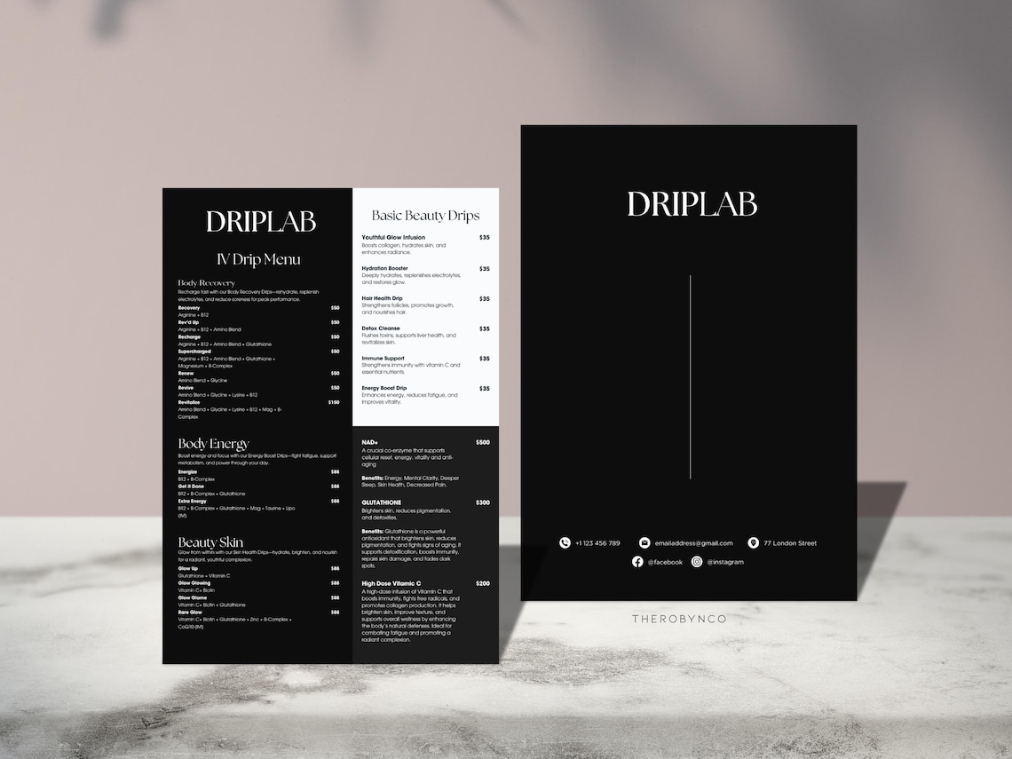 DIY IV Drips Price List Design Templates, Pre Made Complete Menu ...