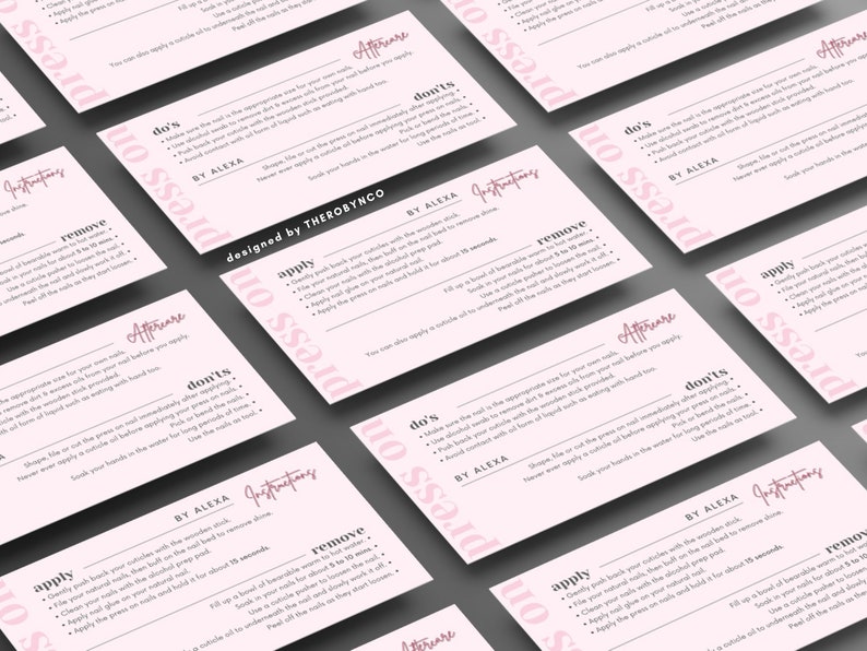 How To Apply Press On Nails Instructions Card Guide Templates Etsy