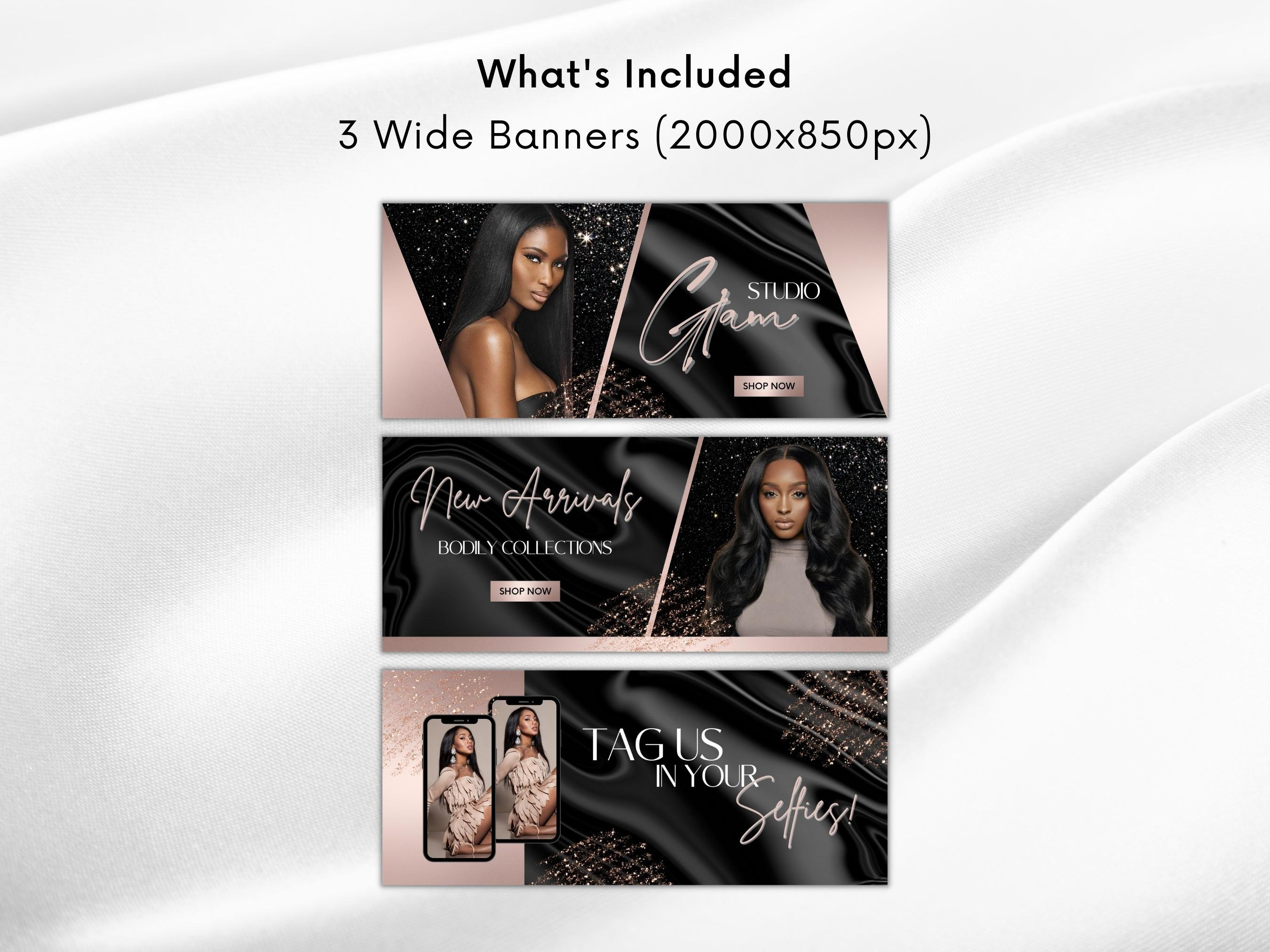 DIY Glitter Glam Shopify Website Banner Bundle Set Templates Design ...