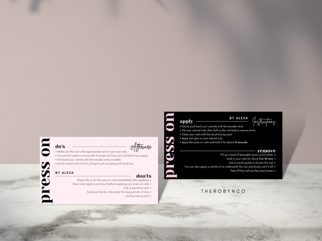 How to Apply Press on Nails Instructions Card Guide Templates, Editable ...