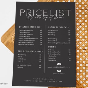 PMU Price List Templates Design Editable Printable Microblading Brows ...