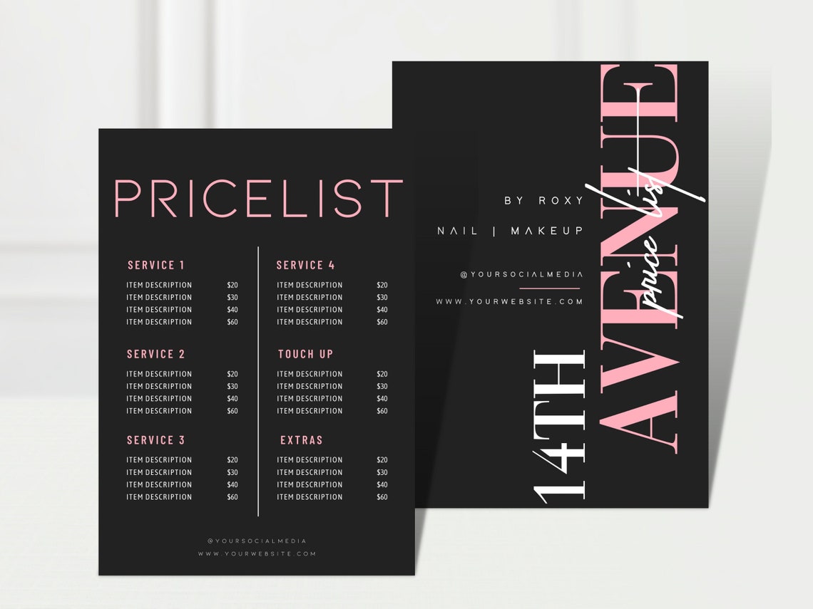 ROXY DIY Price List Templates Printable Editable Instant - Etsy Australia
