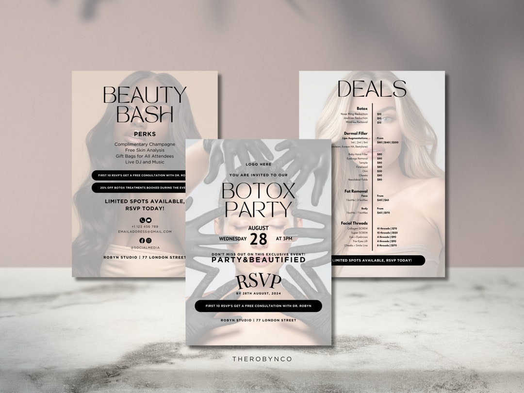 DIY Botox Party Invitation Flyer Templates, Editable Printable, Brand ...