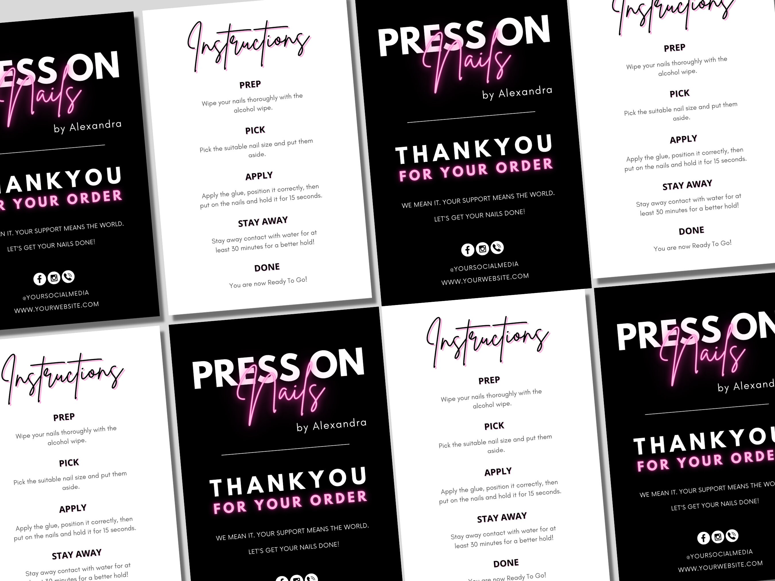 Neon How to Apply Press on Nails Instructions Guide Card - Etsy