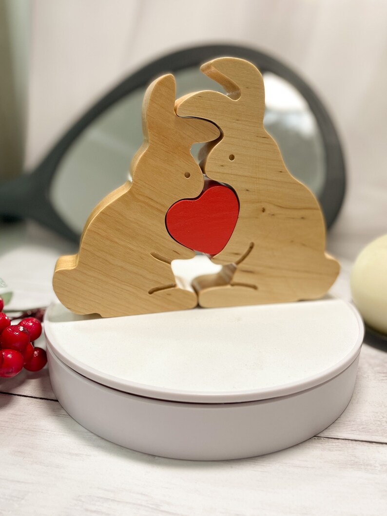 Creative Wooden Bunny Figurines Statue Stylish Bunny Family Sculpture ...