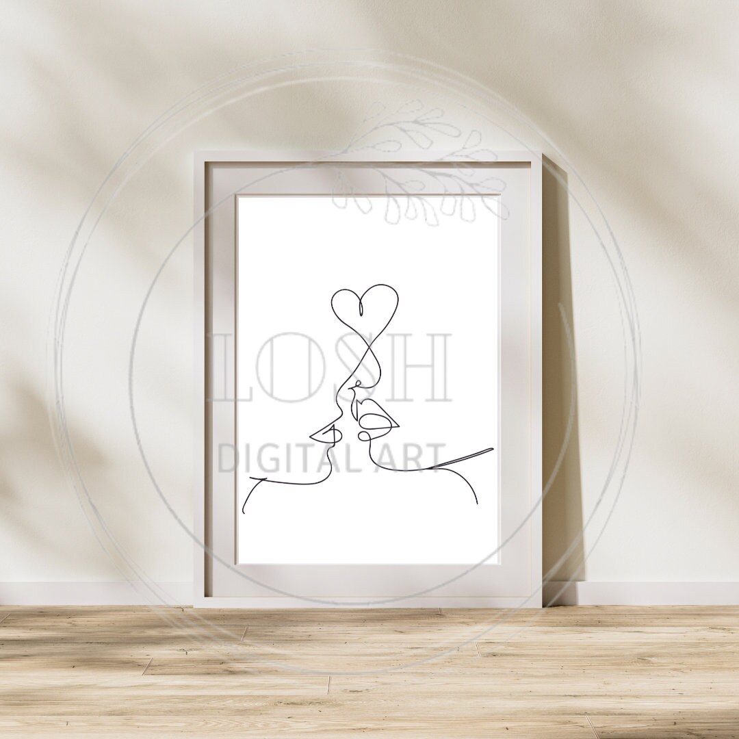 One Line Kiss Wall Art Printable Poster Love, Minimalist, Modern ...