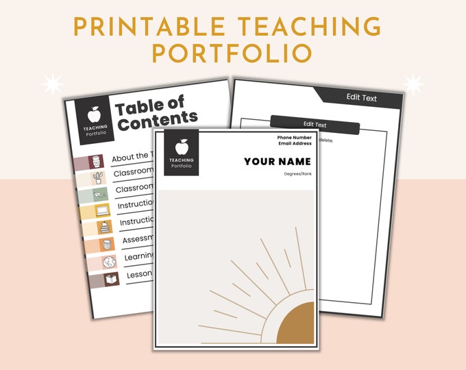 Peach Teaching Portfolio Template Teacher Portfolio, Editable Teacher ...