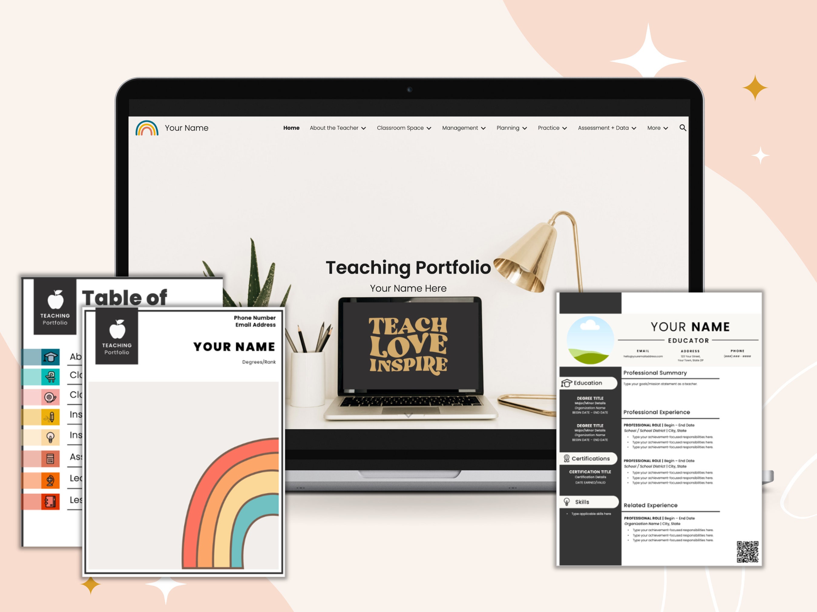 Retro | Digital Teaching Portfolio Bundle - Teacher Portfolio Google ...