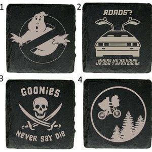 80's Retro Movie Inspired Natural Slate Coasters - Ghostbusters, Back ...