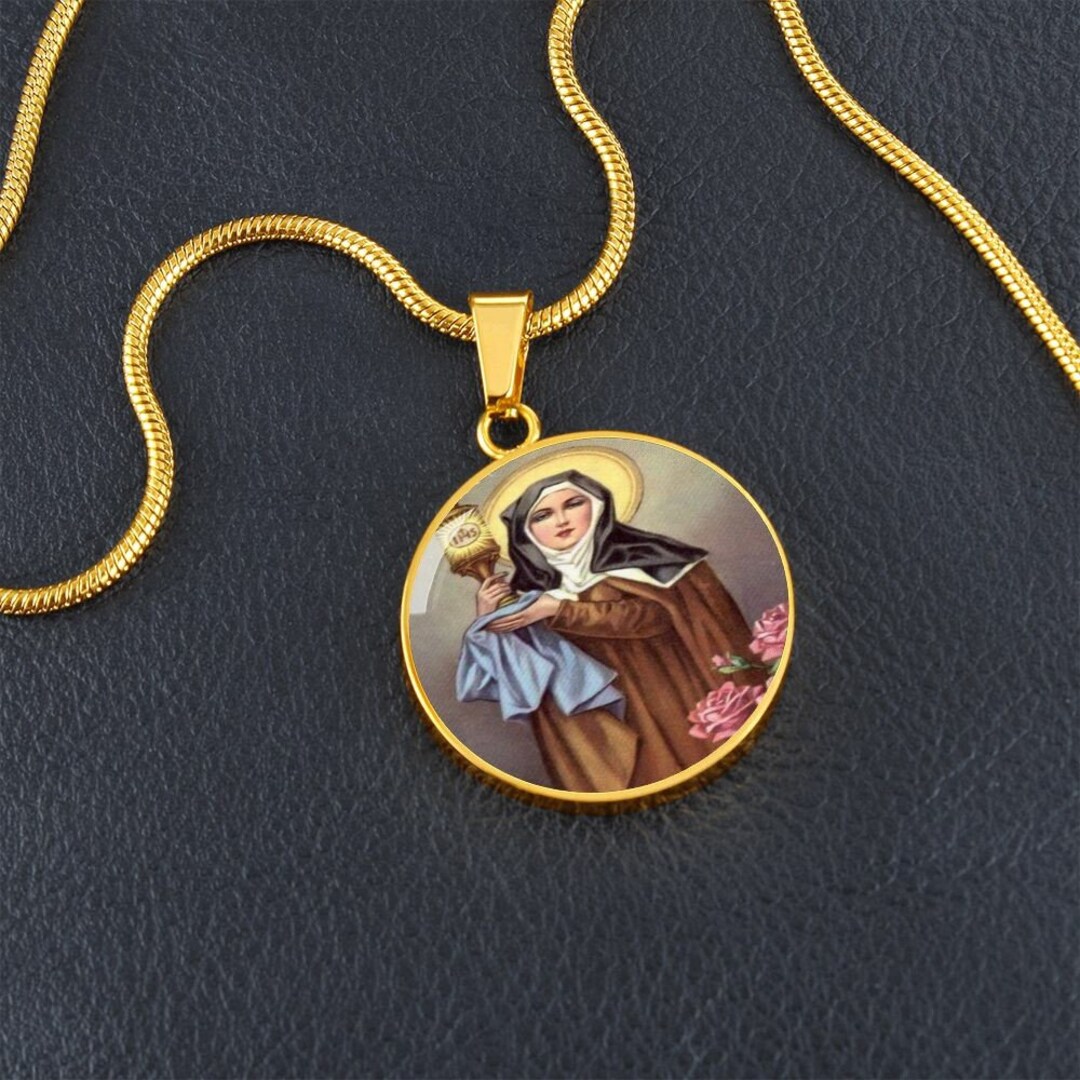 Saint Clare Necklace Gold Finish or Silver, Religious Jewelry, Christian Catholic Saint Pendant ...