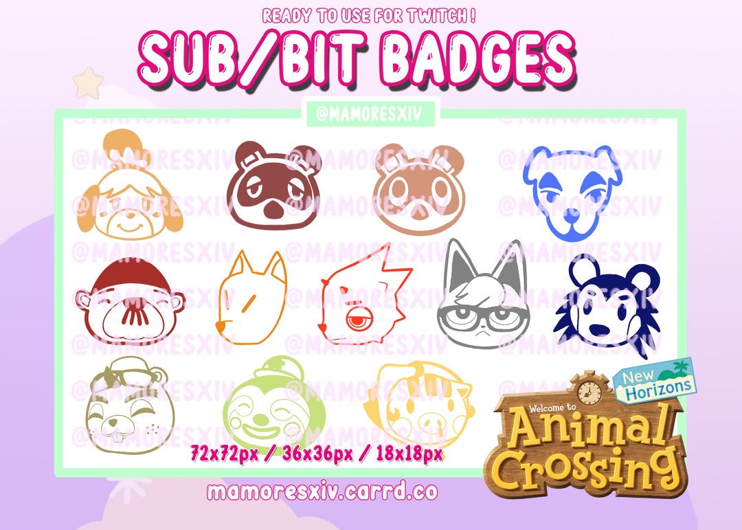 12x Twitch Sub Bit Cheer Badges Animal Crossing New Horizons Badges for ...