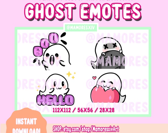 Kawaii Pixel Ghost Emote Set for Twitch Stream | Premade Twitch Emotes ...
