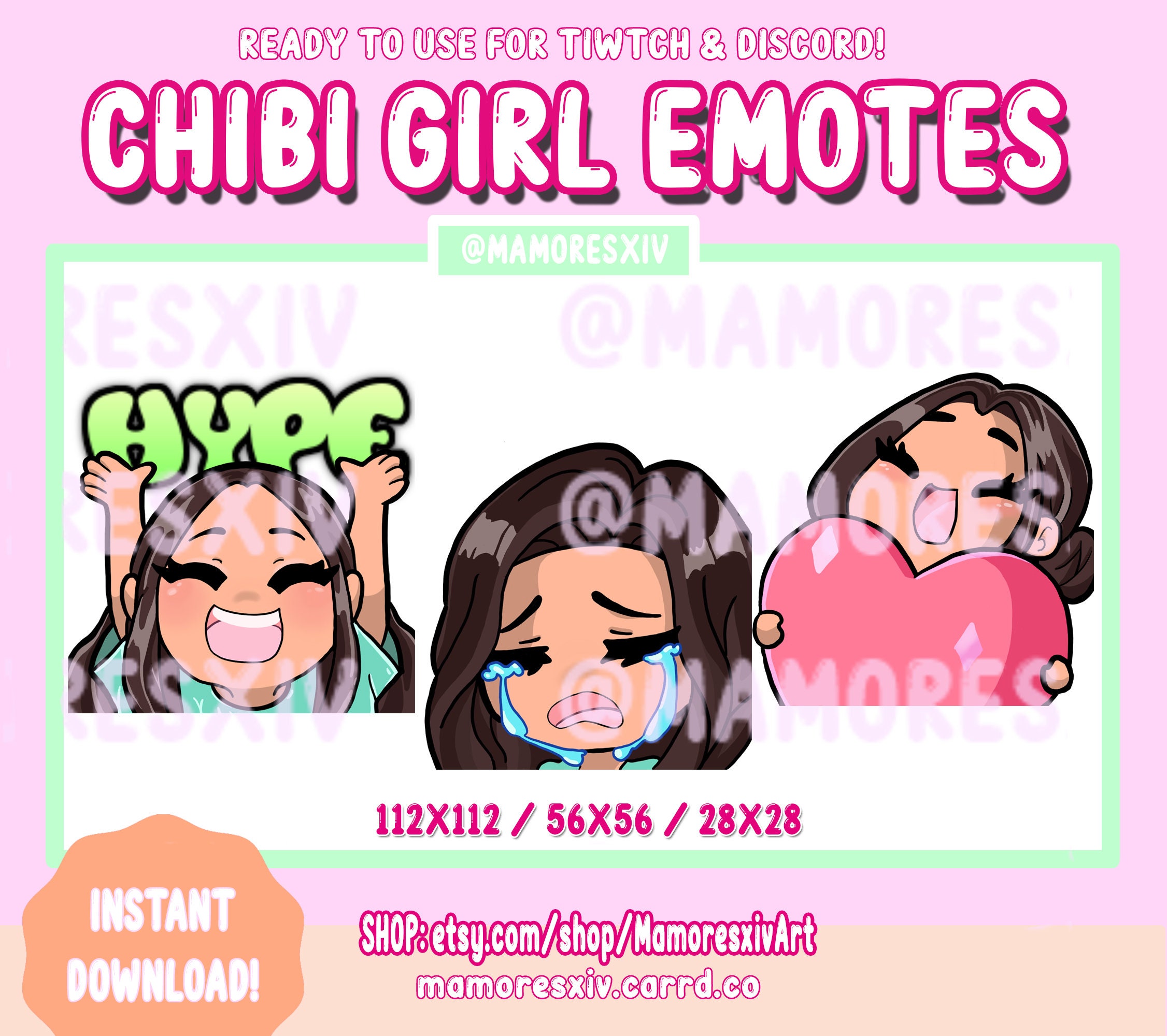 Twitch Emote Set Cute Chibi Girl Emote Girl Emote Brown - Etsy