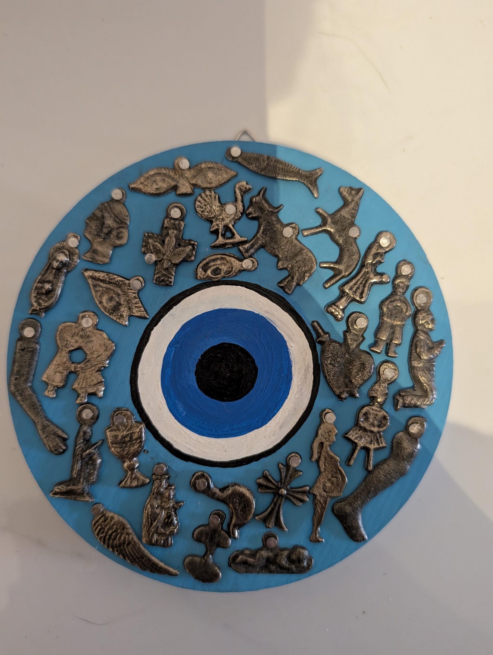 Evil Eye Circle Plaque With Aged Black Milagros | Hand Painted and ...
