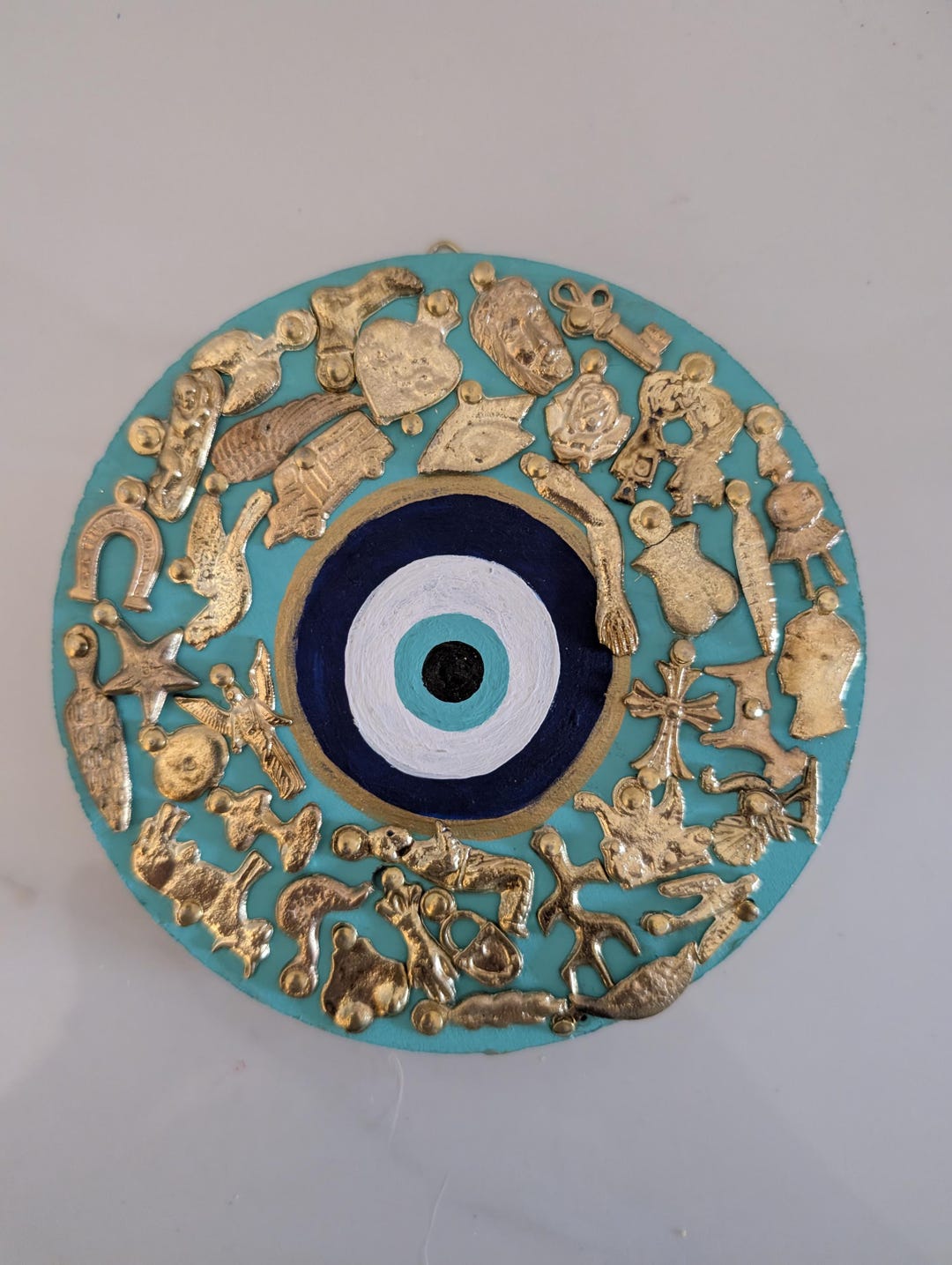 Evil Eye Circle Plaque With Gold Milagros | Hand Painted and Nailed ...