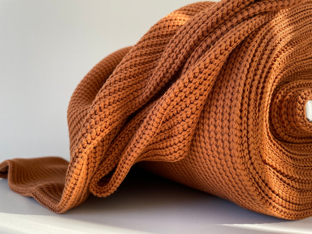 Chunky Cotton Knit Fabric - Cognac - Etsy
