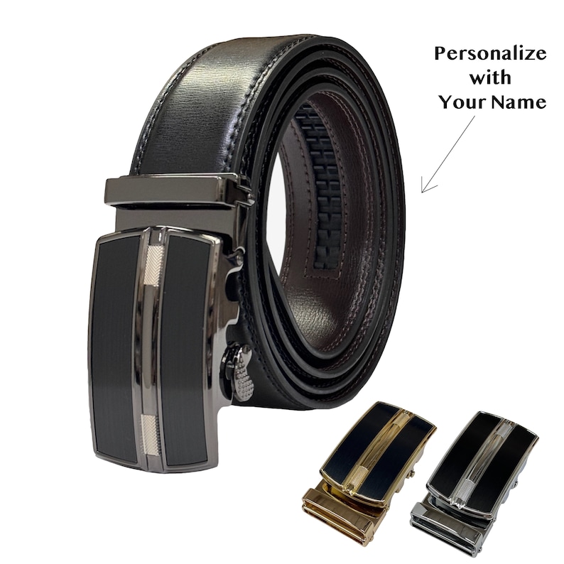 Men's Leather Ratchet Belt: Personalized Quick-release Adjustable Dress ...