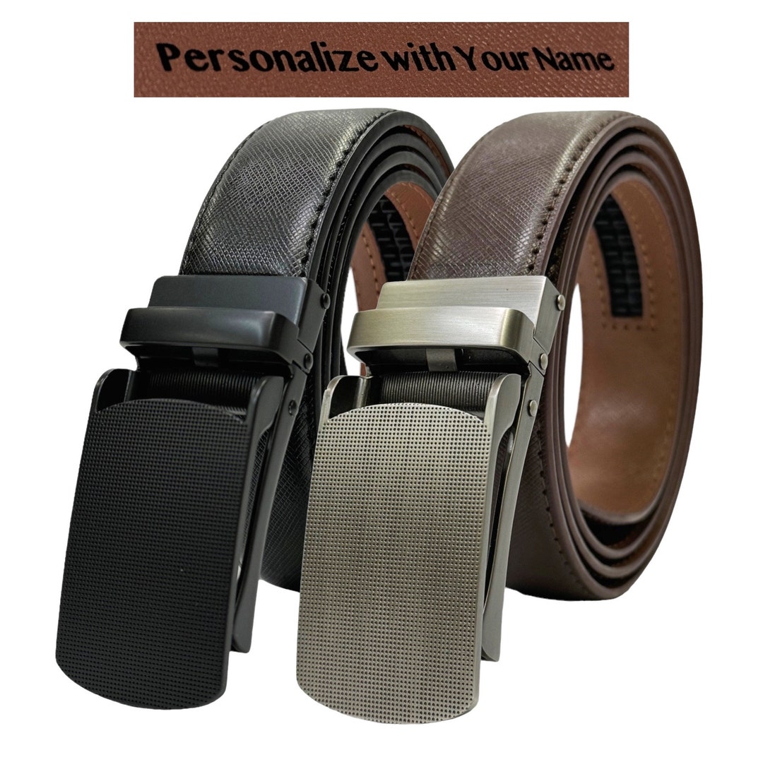 Men's Leather Ratchet Belt: Adjustable Sliding Buckle, Custom Fit - Etsy