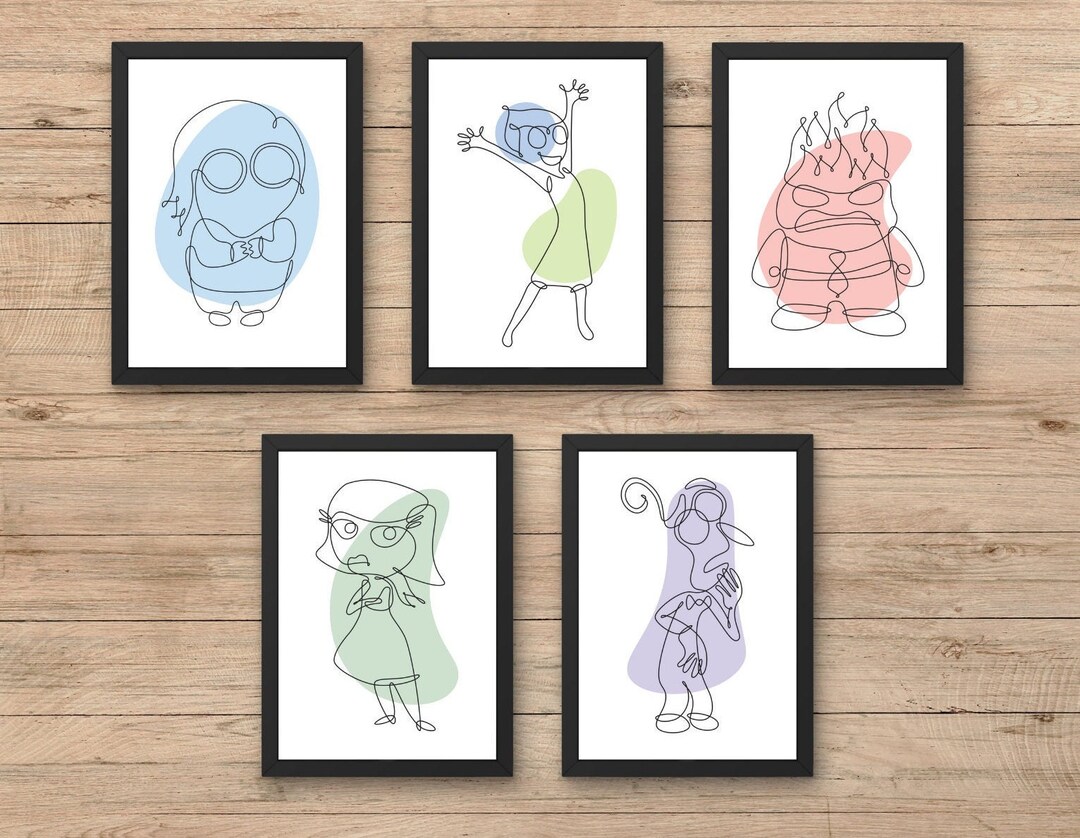 Joy Sadness Anger Fear Disgust - Inside Out | One Line Minimalist ...