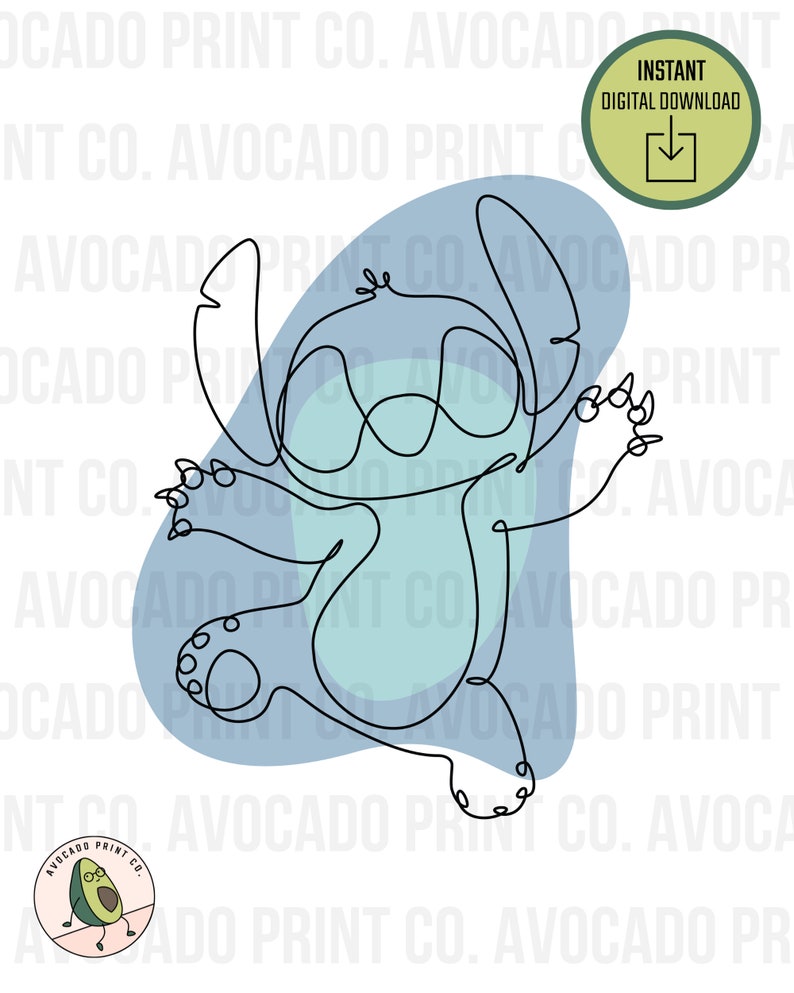 Lilo & Stitch Stitch One Line Cartoon Printable Art Digital Download ...