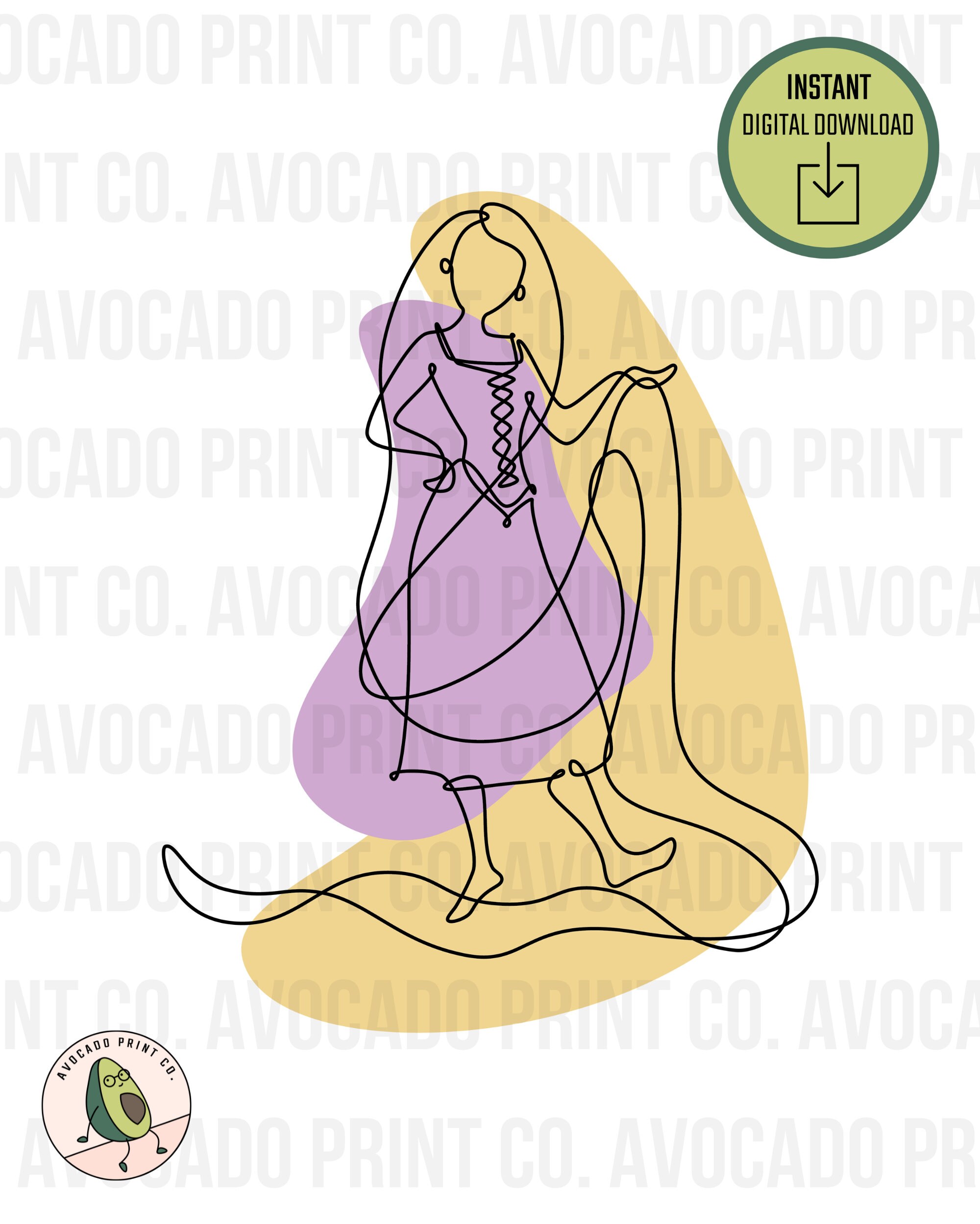 Tangled - Rapunzel | One Line Boho Printable Art | Digital Download - Etsy