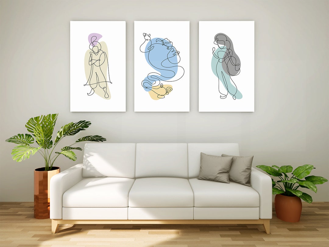 Aladdin - Aladdin, Genie, Jasmine | One Line Drawing Printable Art ...