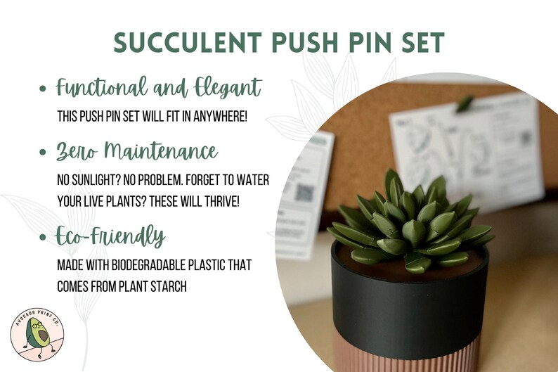 Succulent Push Pins 3D Printed House Plant Minimalist Home Decor - Etsy