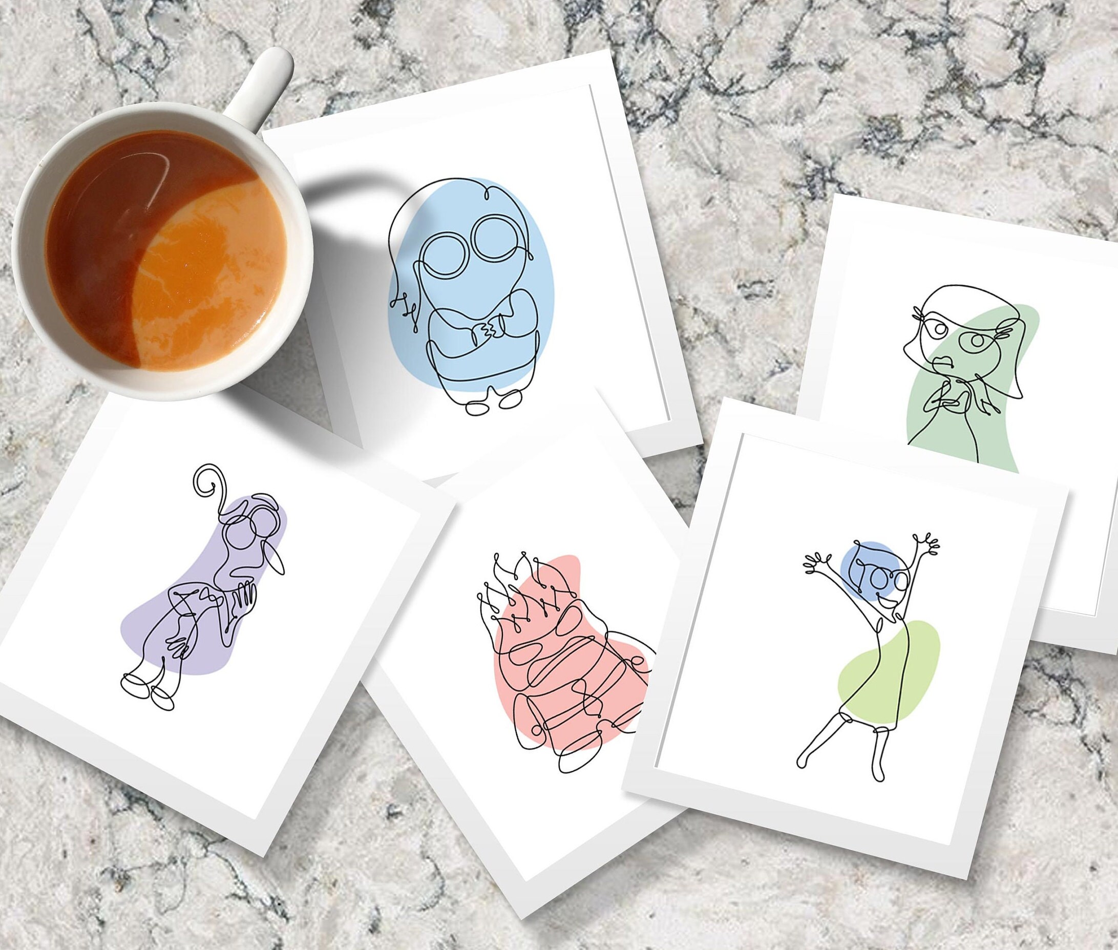 Joy Sadness Anger Fear Disgust - Inside Out | One Line Minimalist ...