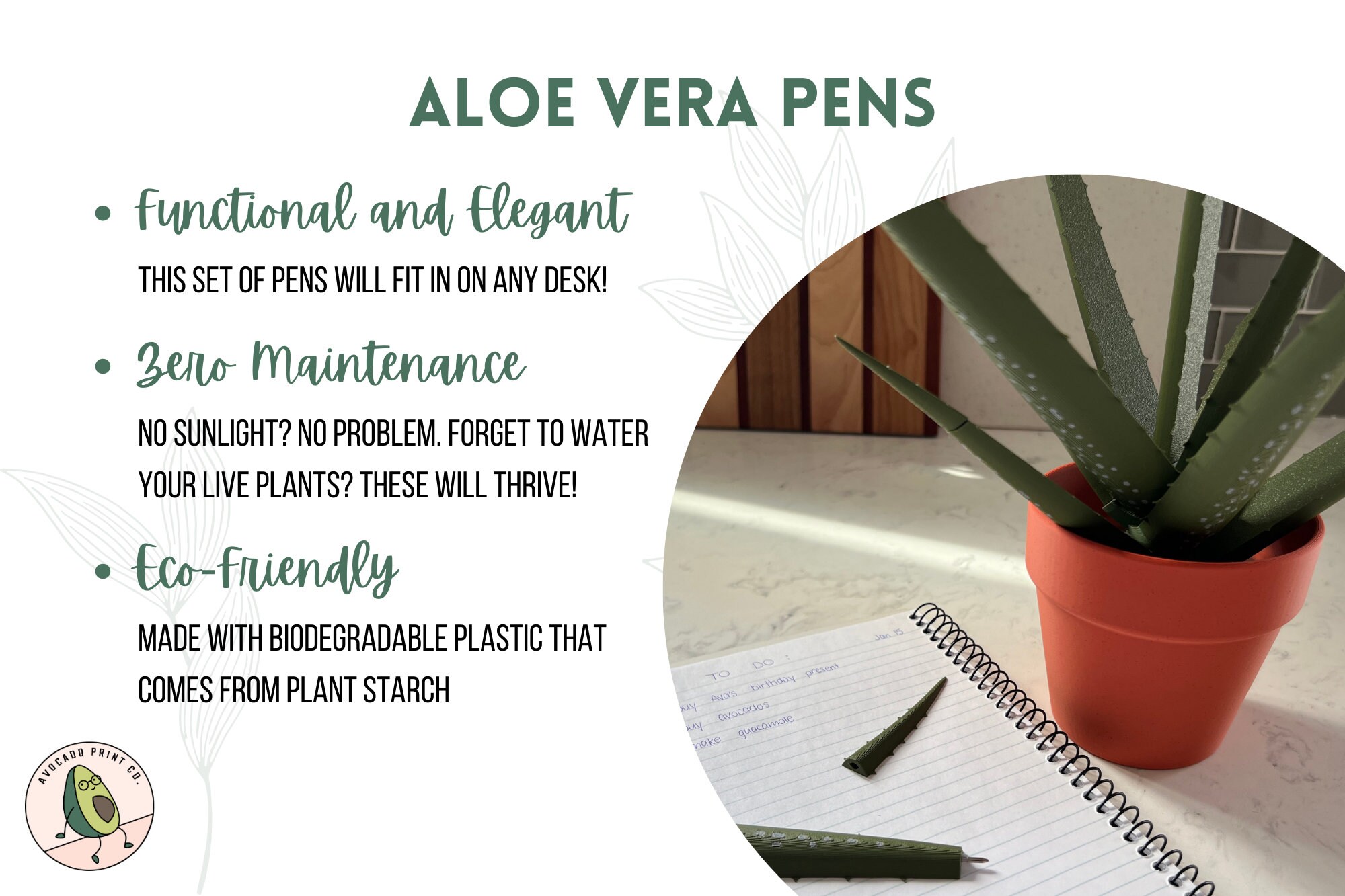 Aloe Vera Pen Set 3D Printed House Plant | Minimalist Home Decor - Etsy