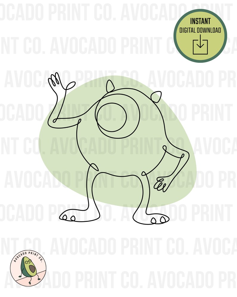 Monsters Inc. - Mike Wazowski | One Line Minimalist Printable Poster ...