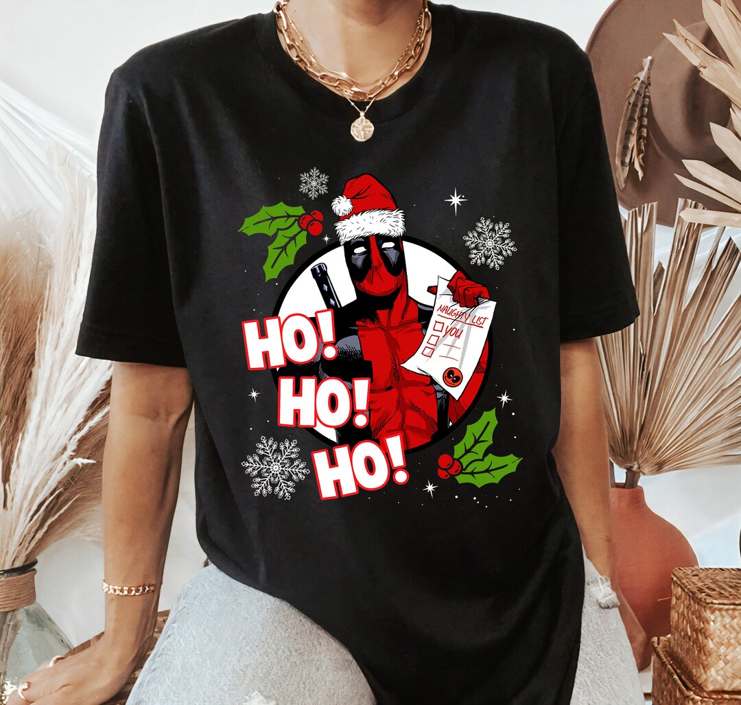 Marvel Deadpool Santa Naughty List Christmas Graphic Shirt, Marvel ...