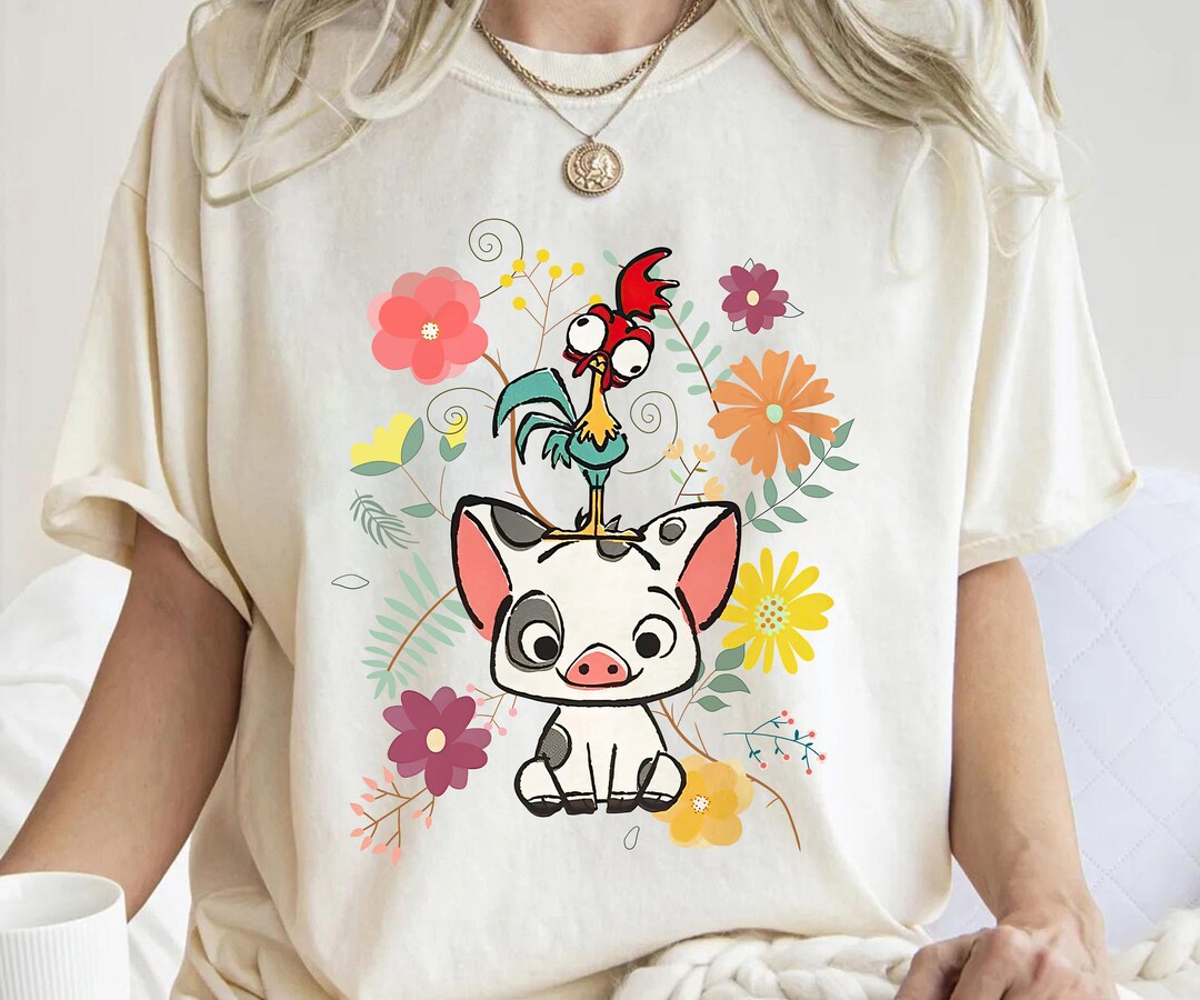 Disney Moana 70s Style Floral Pua and Hei Hei Shirt, Disney Moana Shirt ...