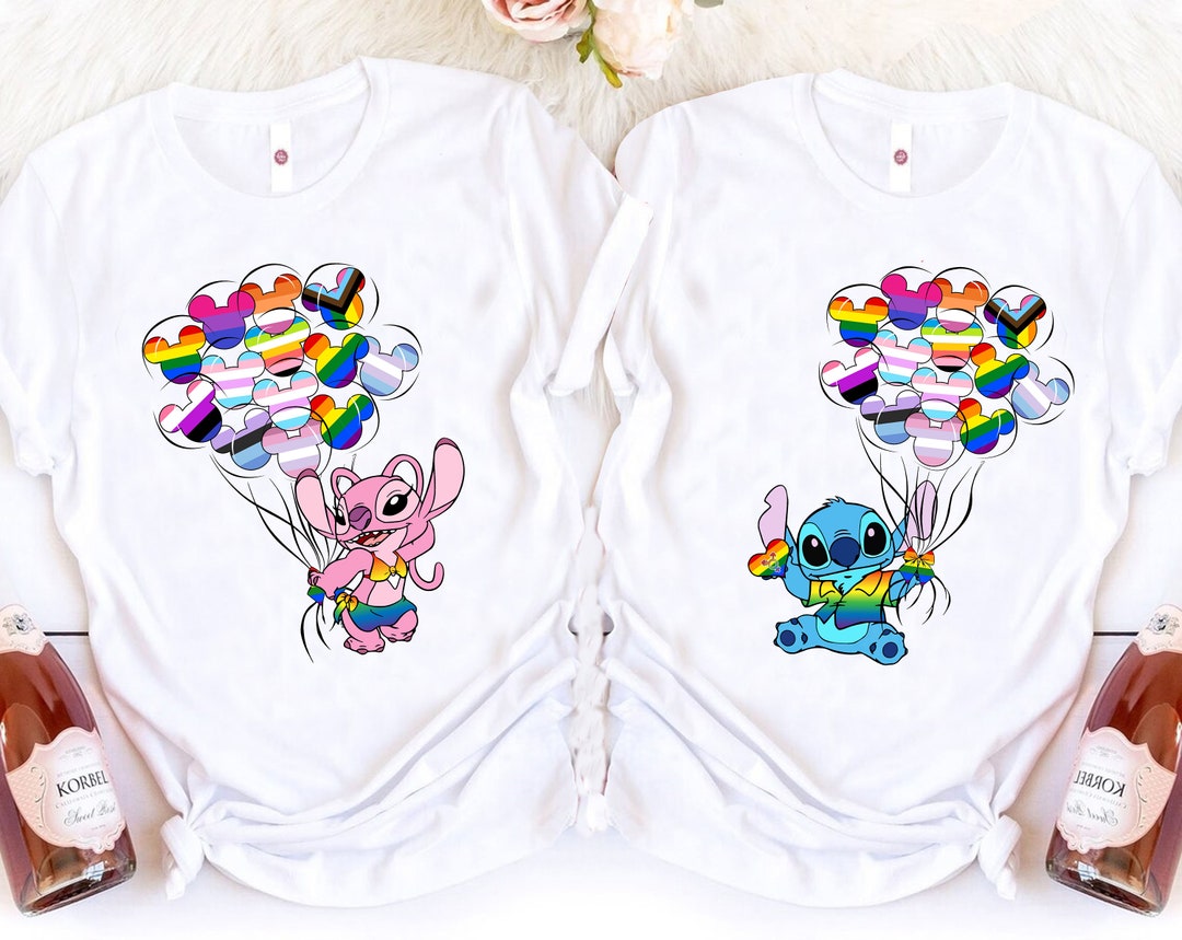Disney Stitch and Angel Couple LGBT Pride 2025 Balloon Castle Shirt ...
