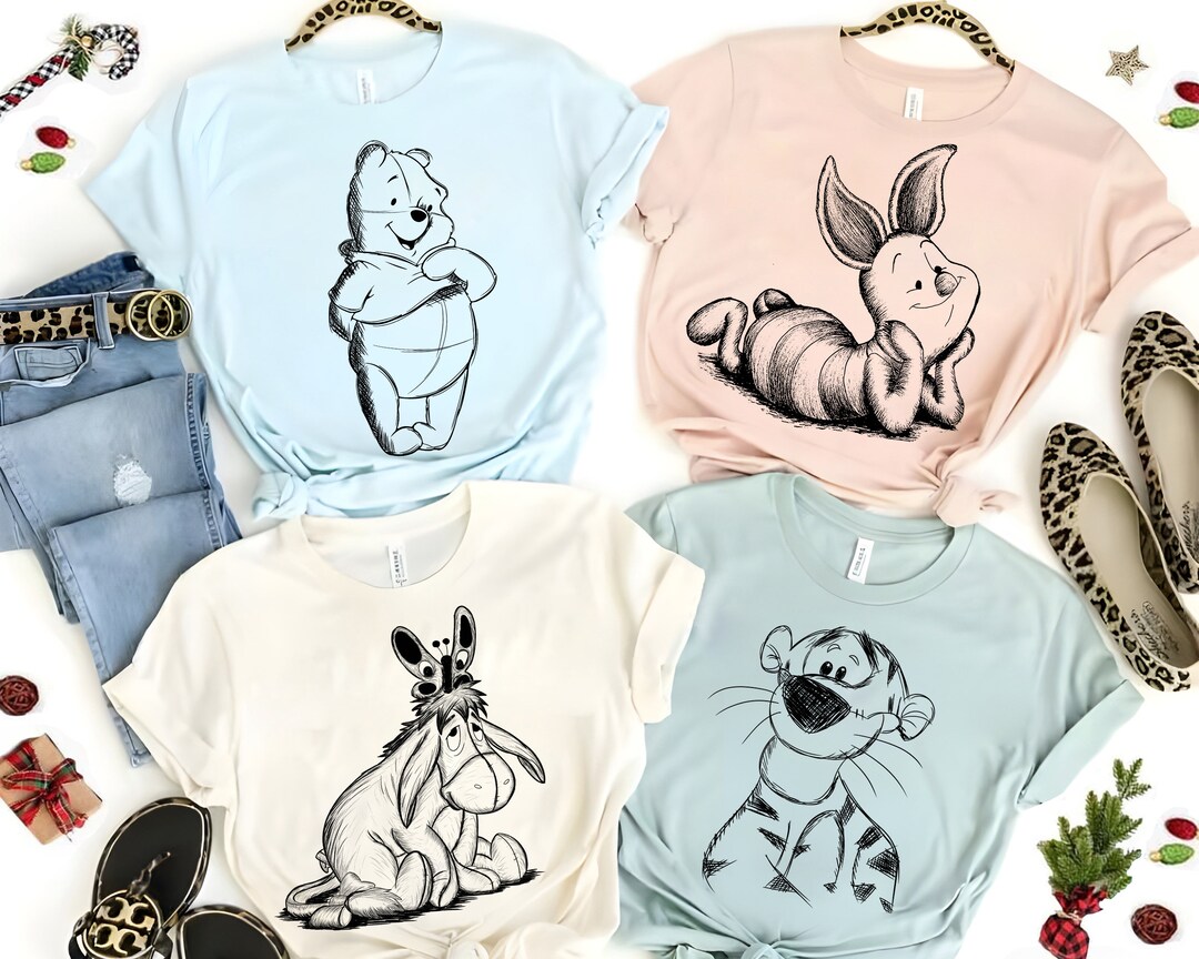 Retro Disney Winnie the Pooh Sketch Portrait Shirt, Pooh Tigger Eeyore ...