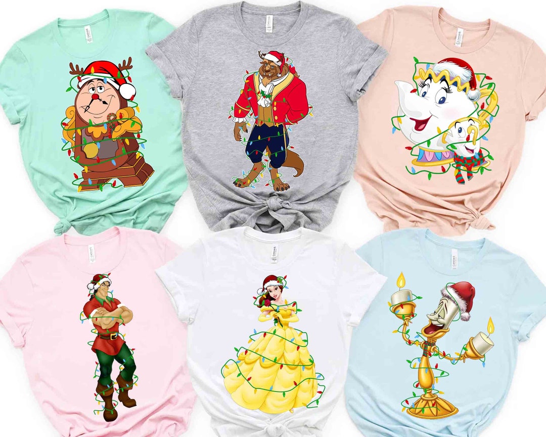 Disney Beauty and the Beast Group Christmas Lights Shirt, Santa Belle ...