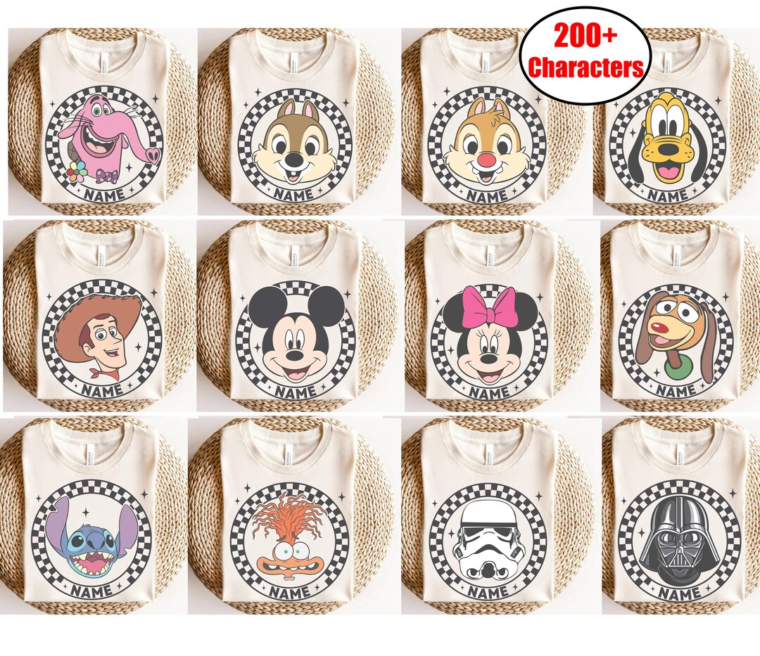 Customize All Disney Characters Checkered Shirt, Retro Mickey and ...