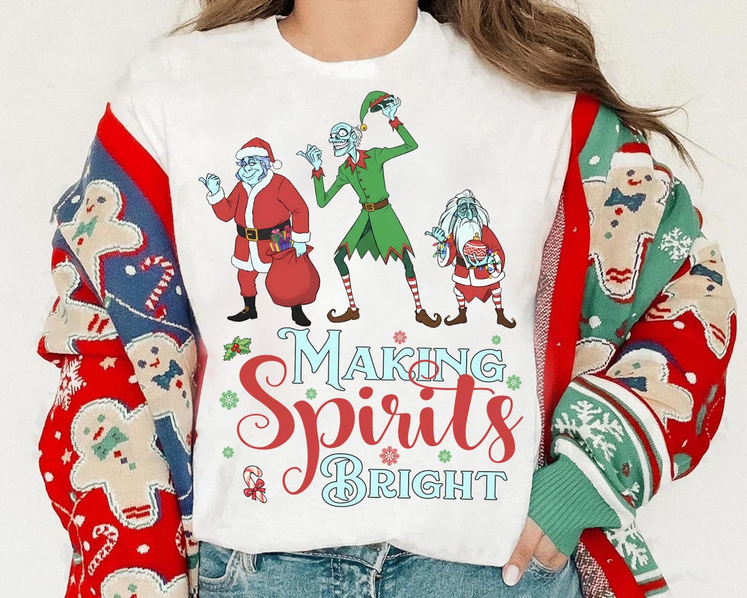 Making Spirits Bright Hitchhiking Ghosts Santa Hat Merry Christmas ...
