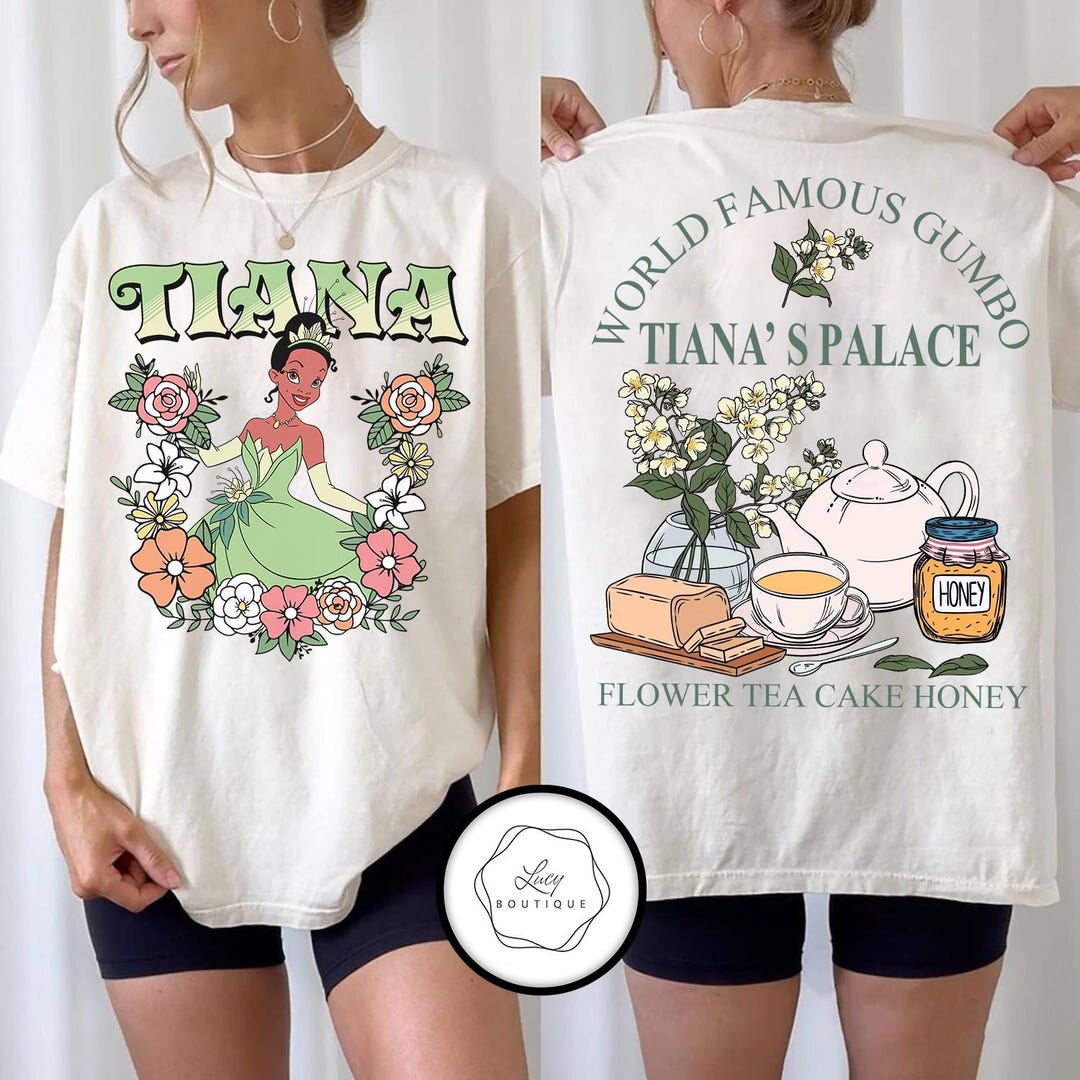 2-sided Disney Tiana's Palace T-shirt, Princess Tiana Flower Tea Cake ...