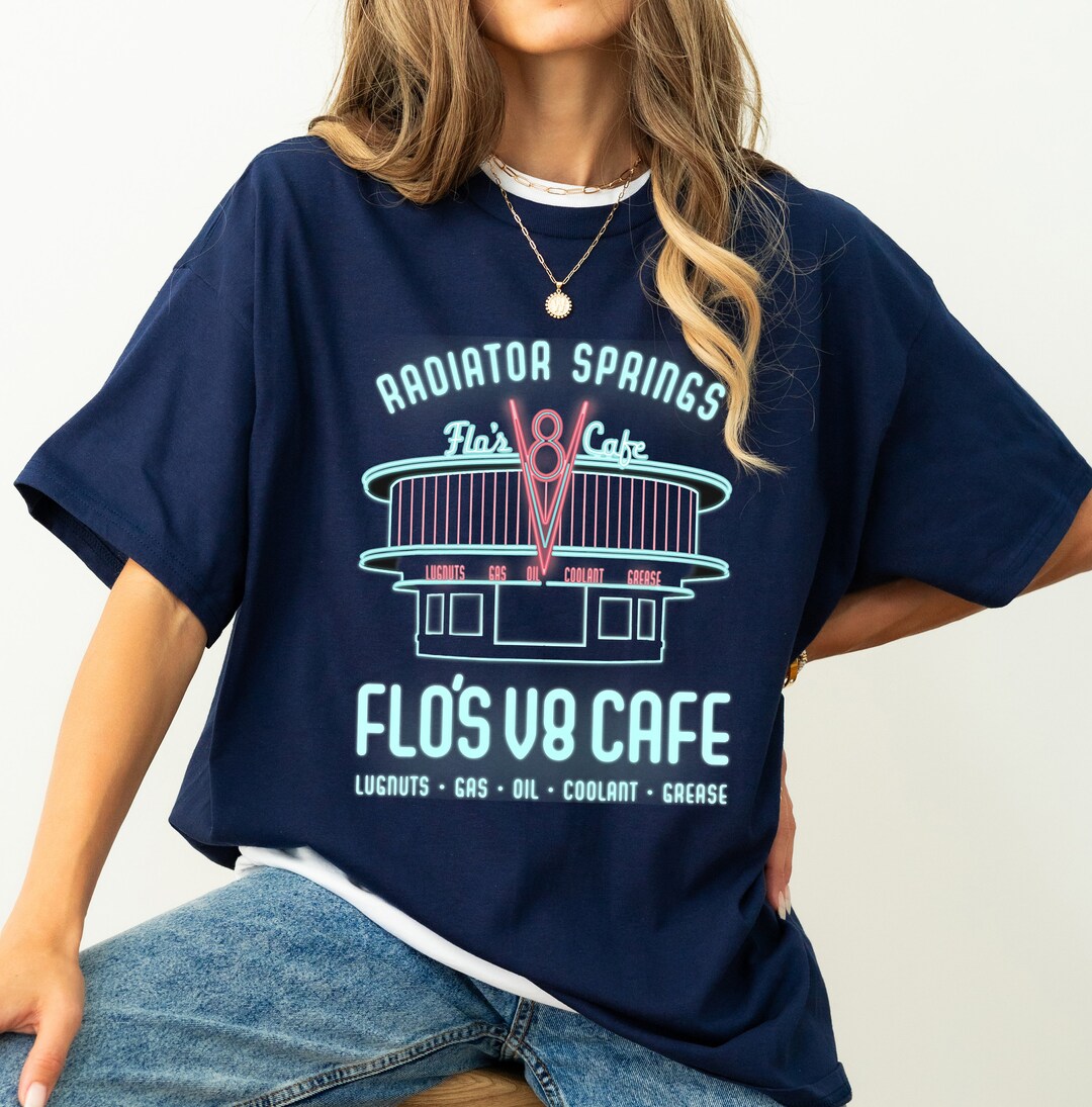 Disney Pixar Cars Flo's V8 Cafe Poster Graphic T-shirt, Retro Disney ...