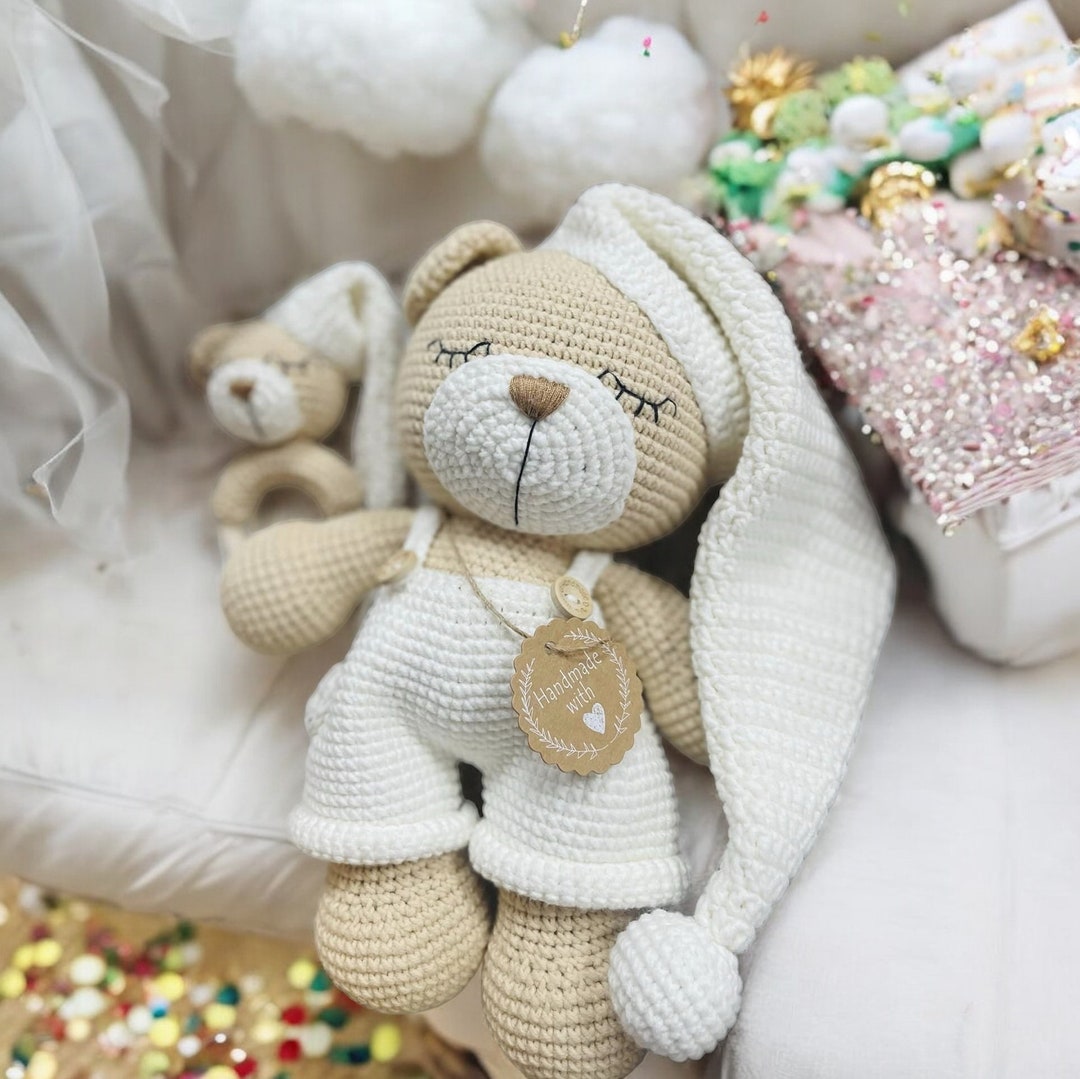 Crochet Sleeping Bear With Baby Rattle - Etsy