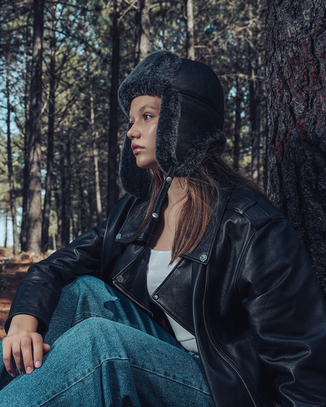 Fur Leather Ushanka Aviator Bomber Chapka Pilot Cap Russian Earflap Hat ...