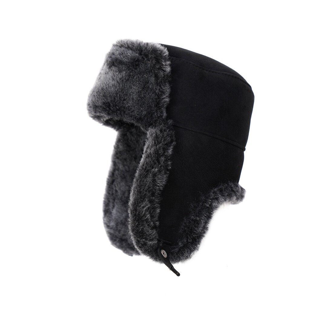 Ushanka Trapper Ear Flap Hat Leather Russian Ushanka Sheepskin Winter ...