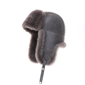 Trapper Hat Sheepskin Chapka Pilot Cap Russian Ushanka Ear Flap Winter ...