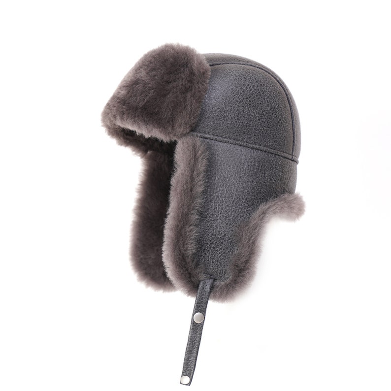 Trapper Hat Sheepskin Chapka Pilot Cap Russian Ushanka Ear Flap Winter ...