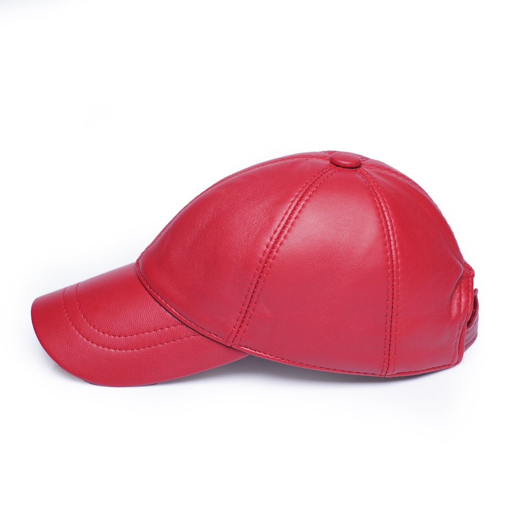 Red Leather Baseball Hat Fathers Day Gift Trucker Cap Adjustable ...