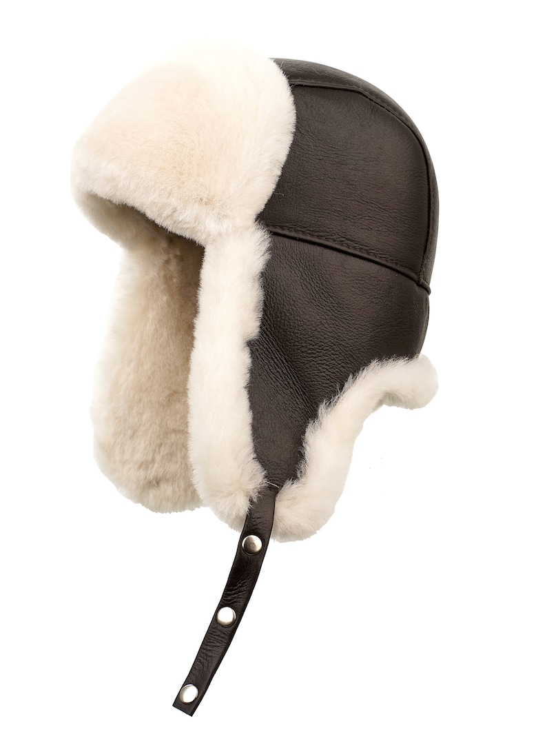 Trapper Hat Sheepskin Chapka Pilot Cap Russian Ushanka Ear Flap Winter ...