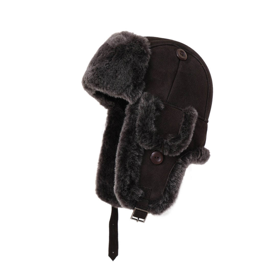 Winter Ushanka Hat Earflap Hat Shearling Sheepskin Fur Trapper Bomber ...