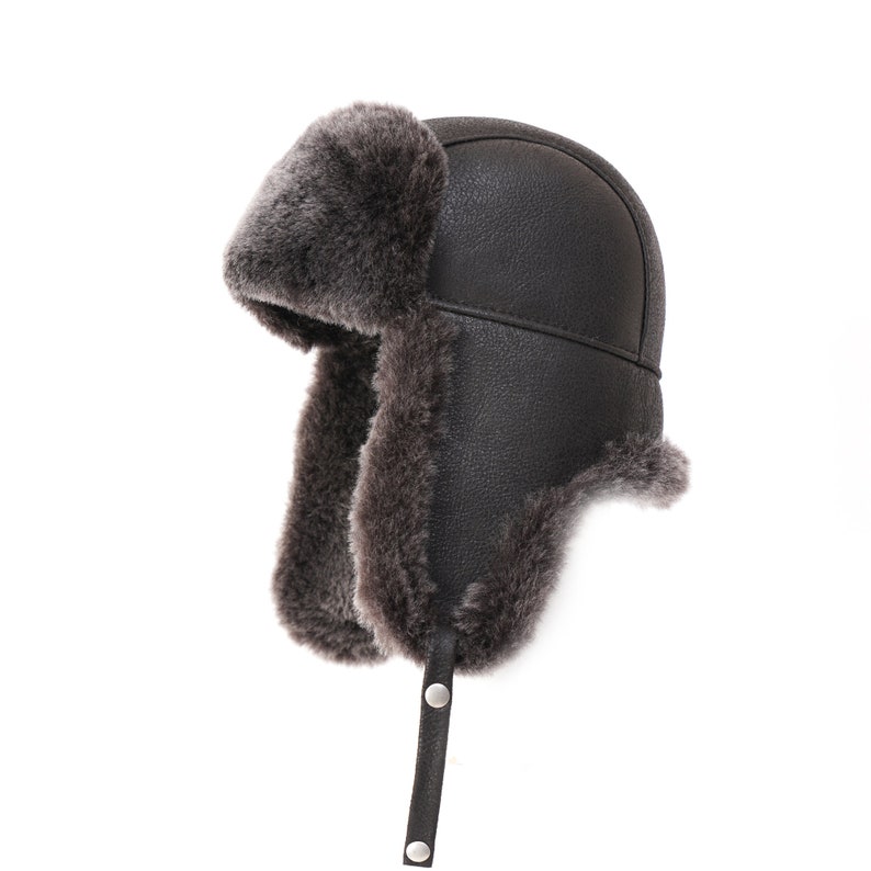 Trapper Hat Sheepskin Chapka Pilot Cap Russian Ushanka Ear Flap Winter ...